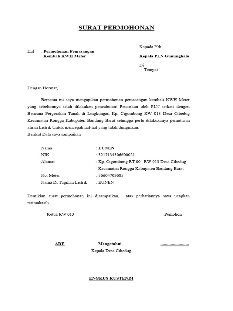 Permohonan Pemasangan KWH Meter Baru | PDF | Teknologi & Rekayasa