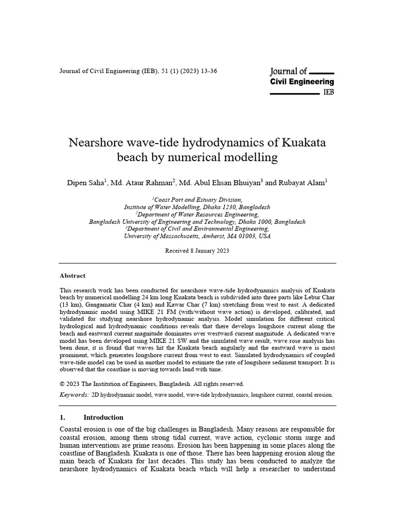 Dipen - IEB - Nearshore Wave-Tide Hydrodynamics of Kuakata Beach by Numerical Modelling | PDF ...