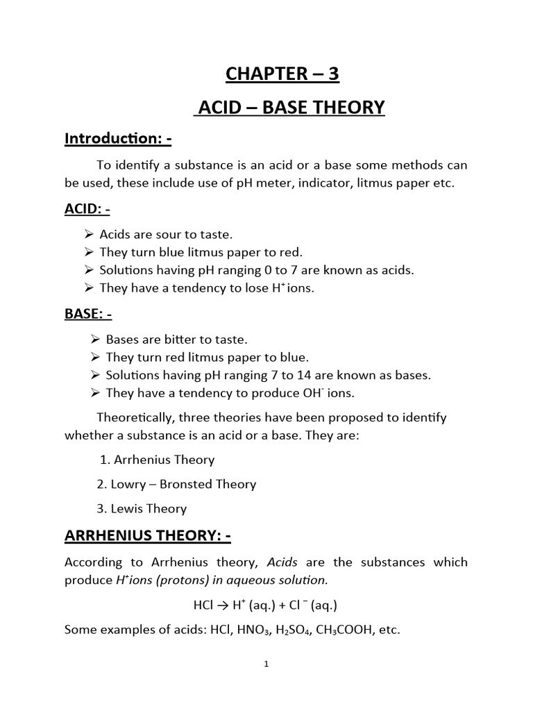 CHAPTER 3 acids and bases | Download Free PDF | Acid | Salt (Chemistry)