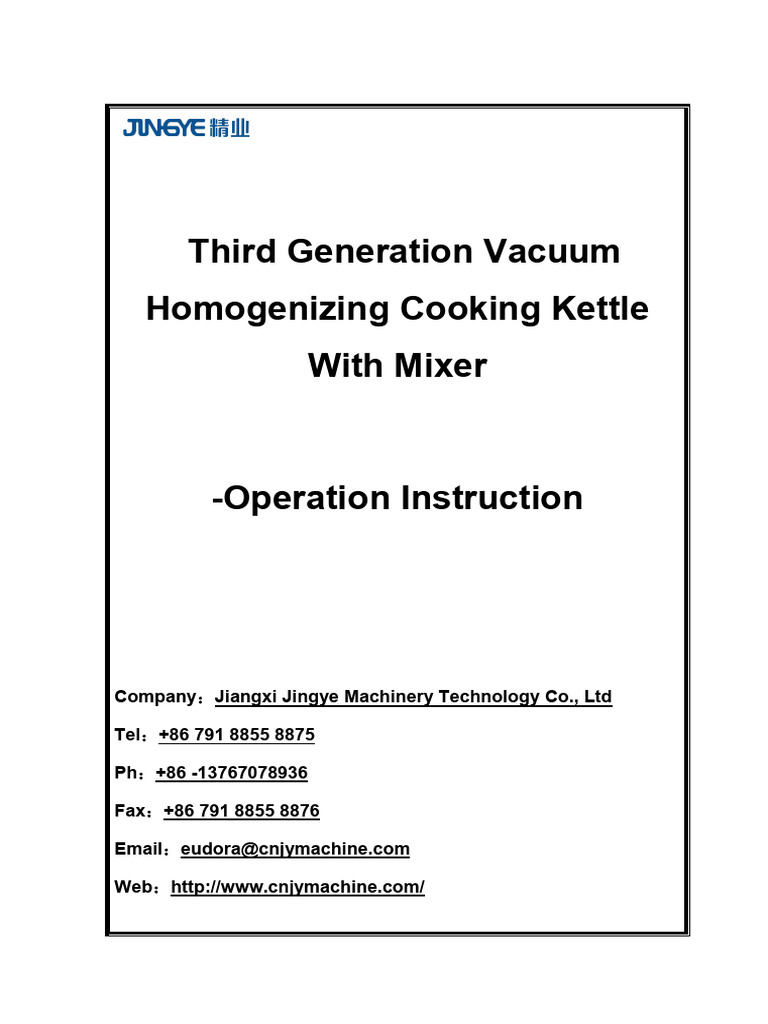English Operating Instructions for Third Generation Vacuum Homogenizing ...