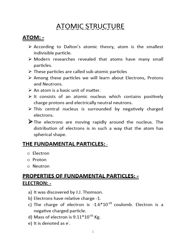 Atomic Structure | PDF | Atoms | Atomic Nucleus