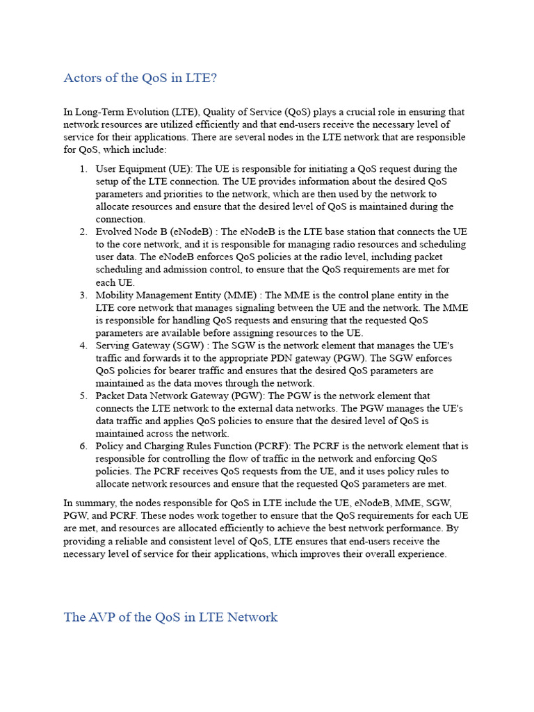 Actors of The QoS in LTE | PDF | Quality Of Service | Networking Standards