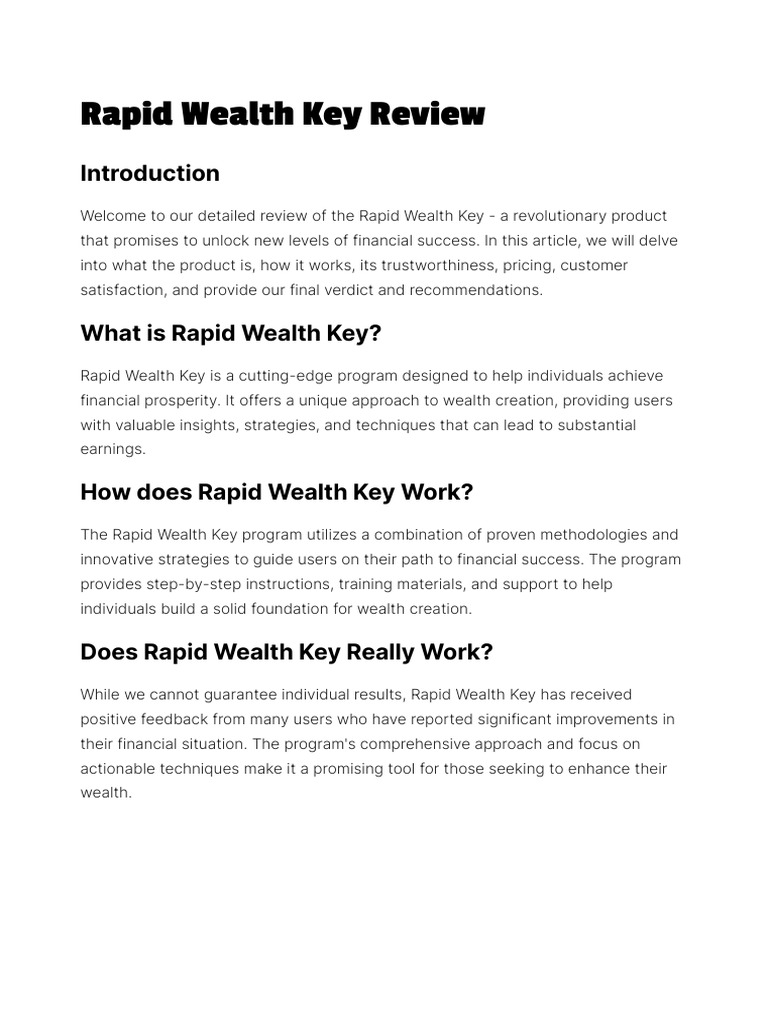 Rapid Wealth Key Review | PDF | Customer Satisfaction | Wealth