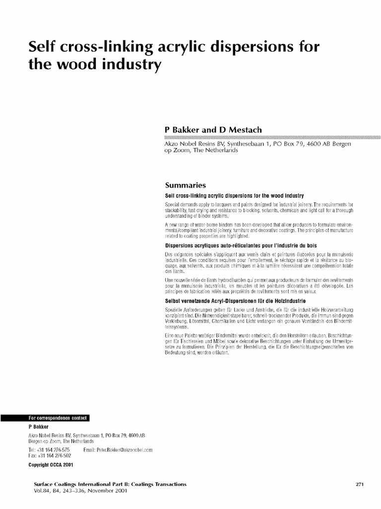 2001 Self Cross-Linking Acrylic Dispersions For | PDF | Polymers | Paint