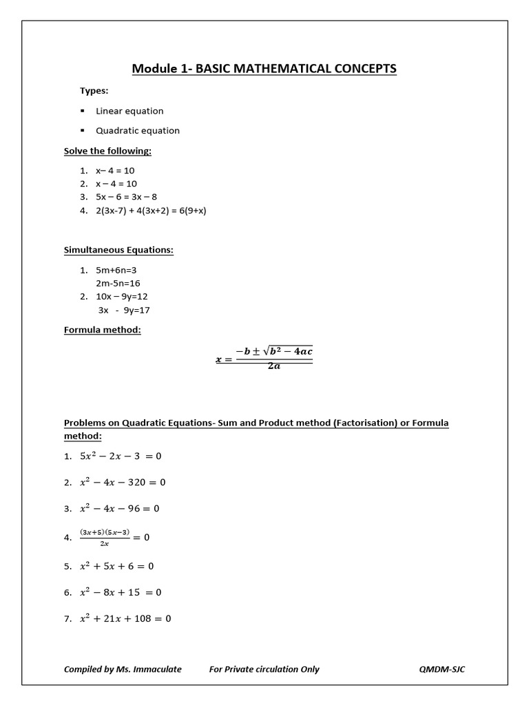 Unit-1 Basic Mathematical Concepts | PDF | Percentage | Ratio