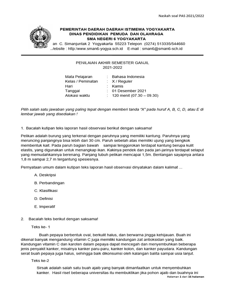 Naskah Soal Pas Ganjil 2022 | PDF | Sains & Matematika