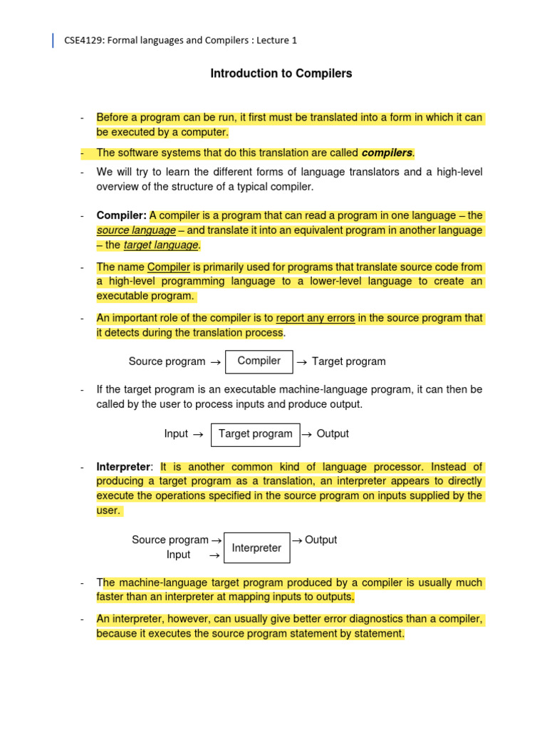 Ln1 C1 Introduction To Compilers Pdf Compiler Computer Program