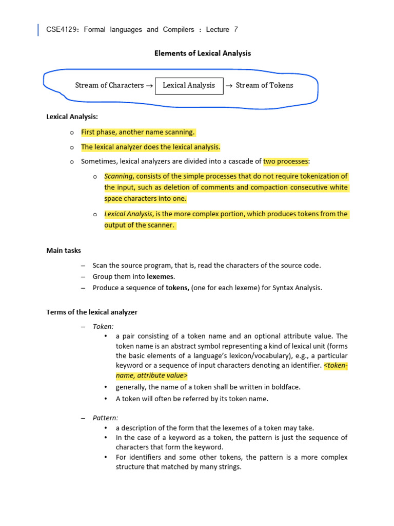 LN6 - C2 - Elements of Lexical Analysis | Download Free PDF | Computer Programming | Syntax