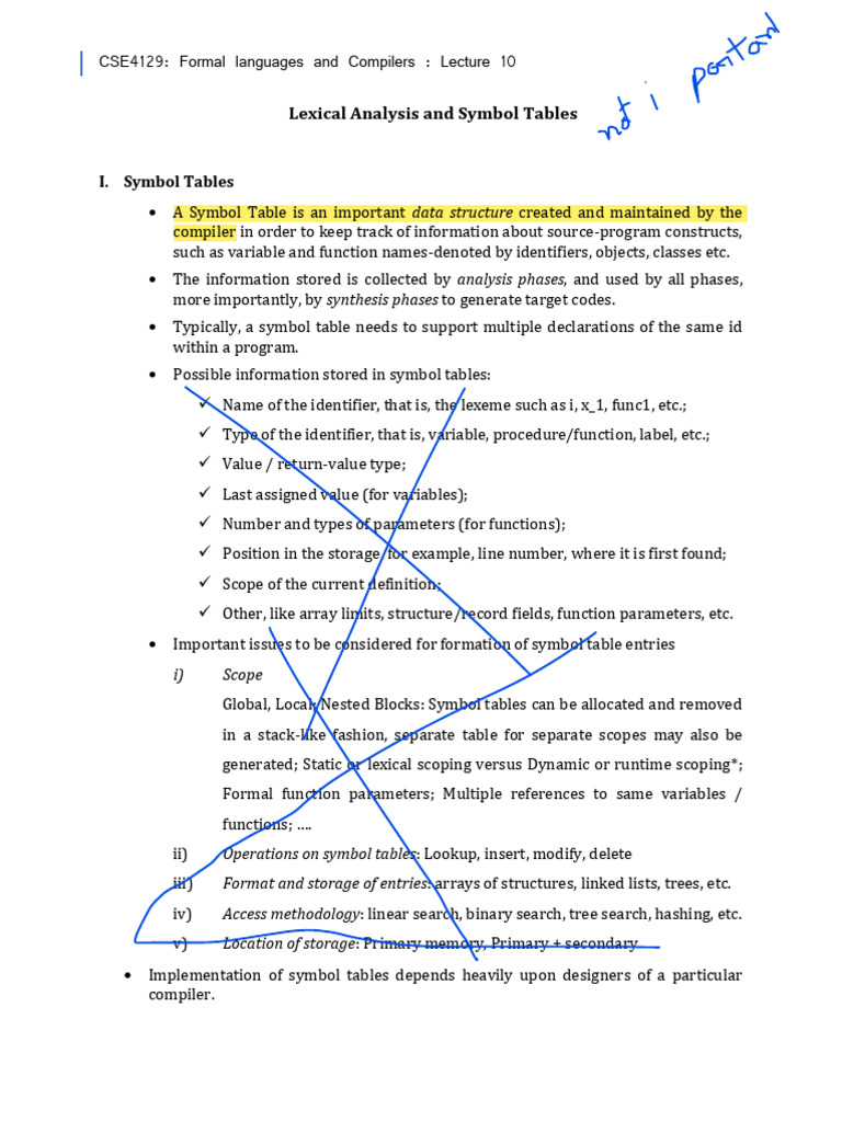 LN9 - C3 - Lexical Analysis and Symbol Table | PDF | Scope (Computer Science) | Variable ...
