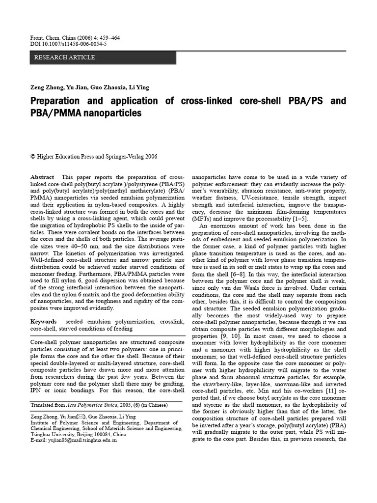 Core-Shell PBA/PS Nanoparticle Synthesis | PDF | Poly(Methyl ...