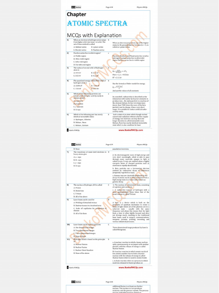 Atomic-Structure-Physics-MCQs-with-Explanation-by-bankofmcqs.com_ | PDF