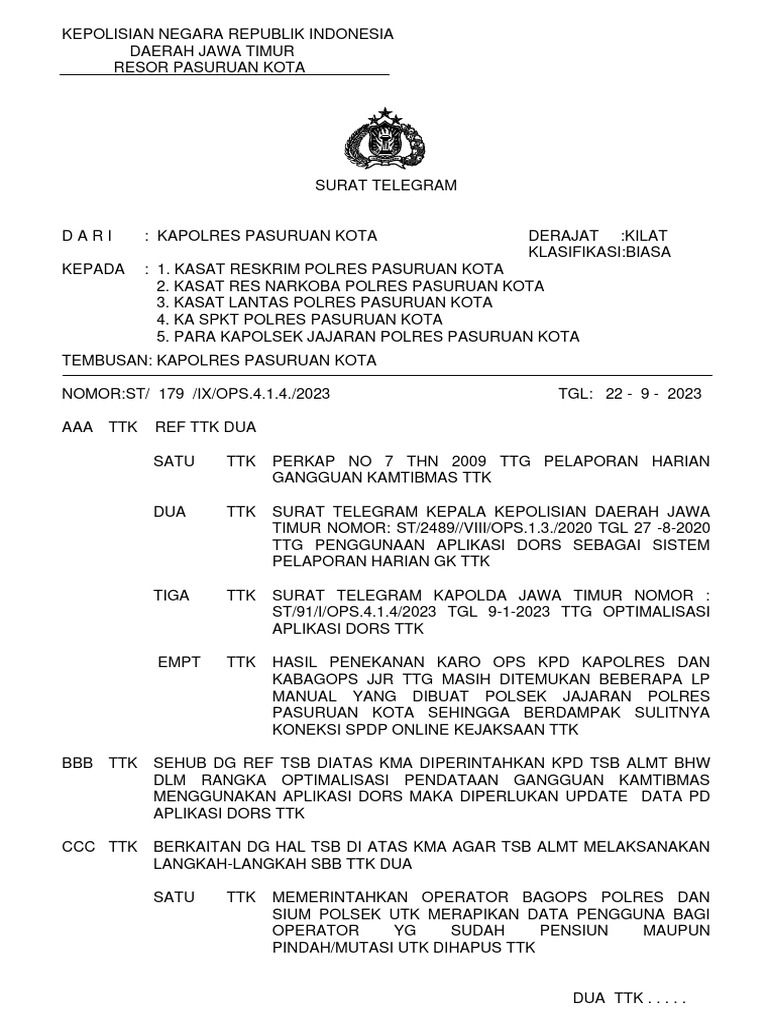 ST NO 179 TGL SEP 2023 TTG PENDATAAN LP APLIKASI DORS Yg Revisi | PDF | Sains & Matematika ...