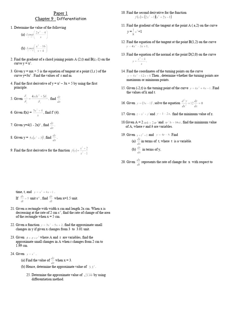 Form4 Chap9 | PDF | Derivative | Equations