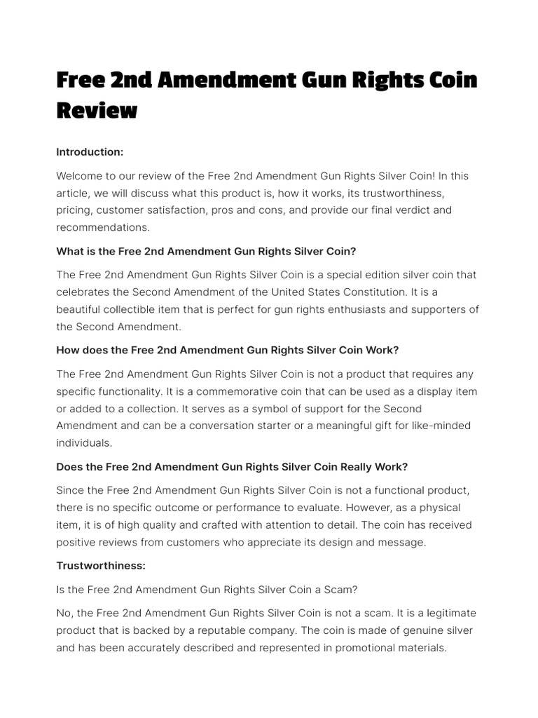 Free 2nd Amendment Gun Rights Coin Review | PDF | Coins | Customer