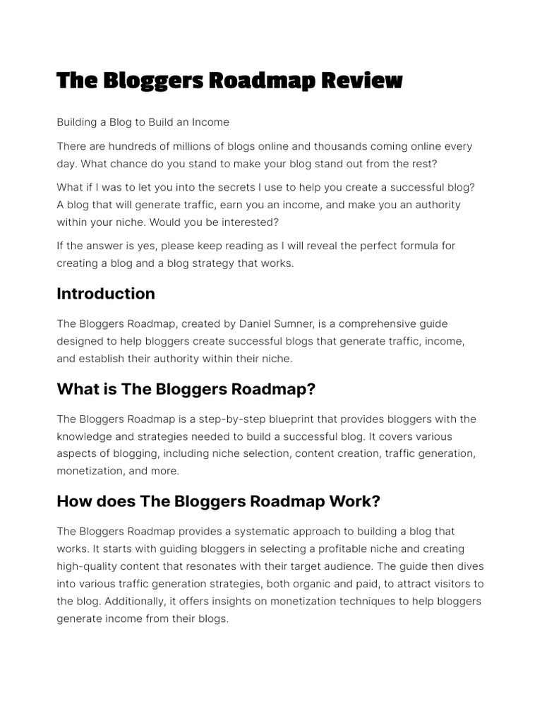 The Bloggers Roadmap Review | PDF | Blog | Pricing