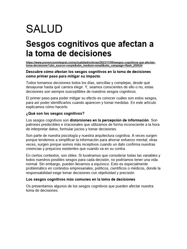 Cómo los sesgos afectan decisiones | PDF | Parcialidad | Toma de decisiones