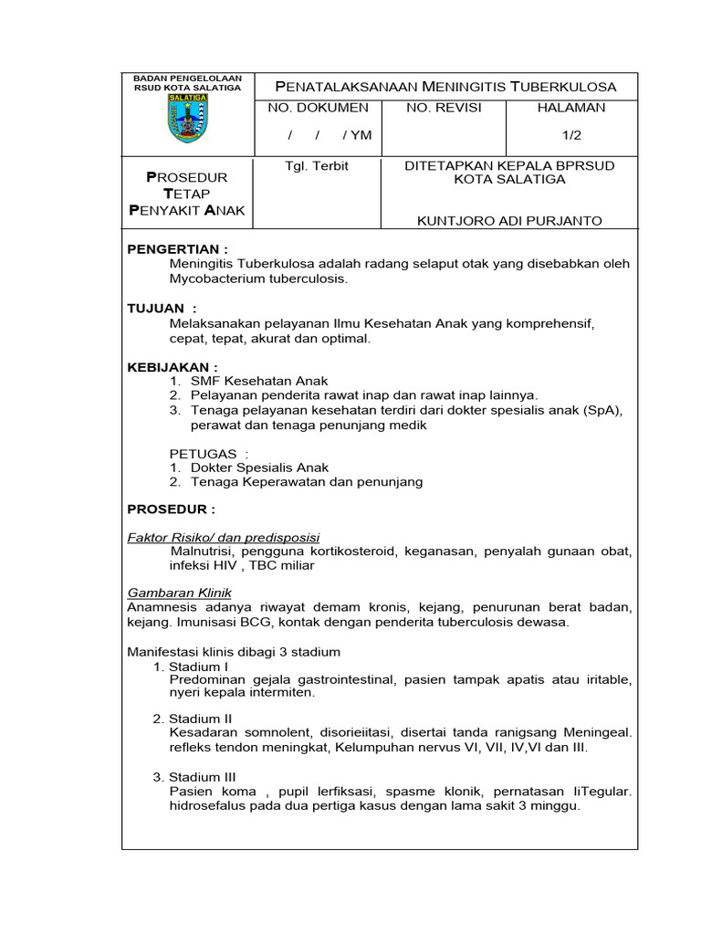 Protap Meningitis TB | PDF | Pengembangan Diri | Kesehatan Holistik