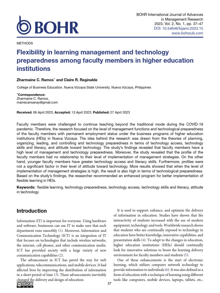 Flexibility in Learning Management and Technology Preparedness Among Faculty Members in Higher ...