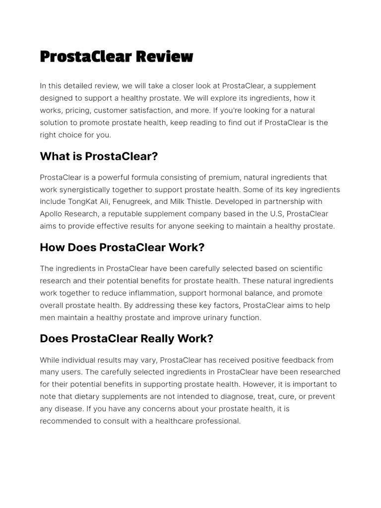 ProstaClear Review | PDF | Dietary Supplements | Health Care