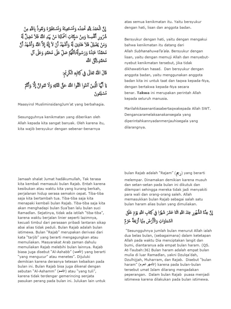 Khutbah Bulan Rajab | PDF