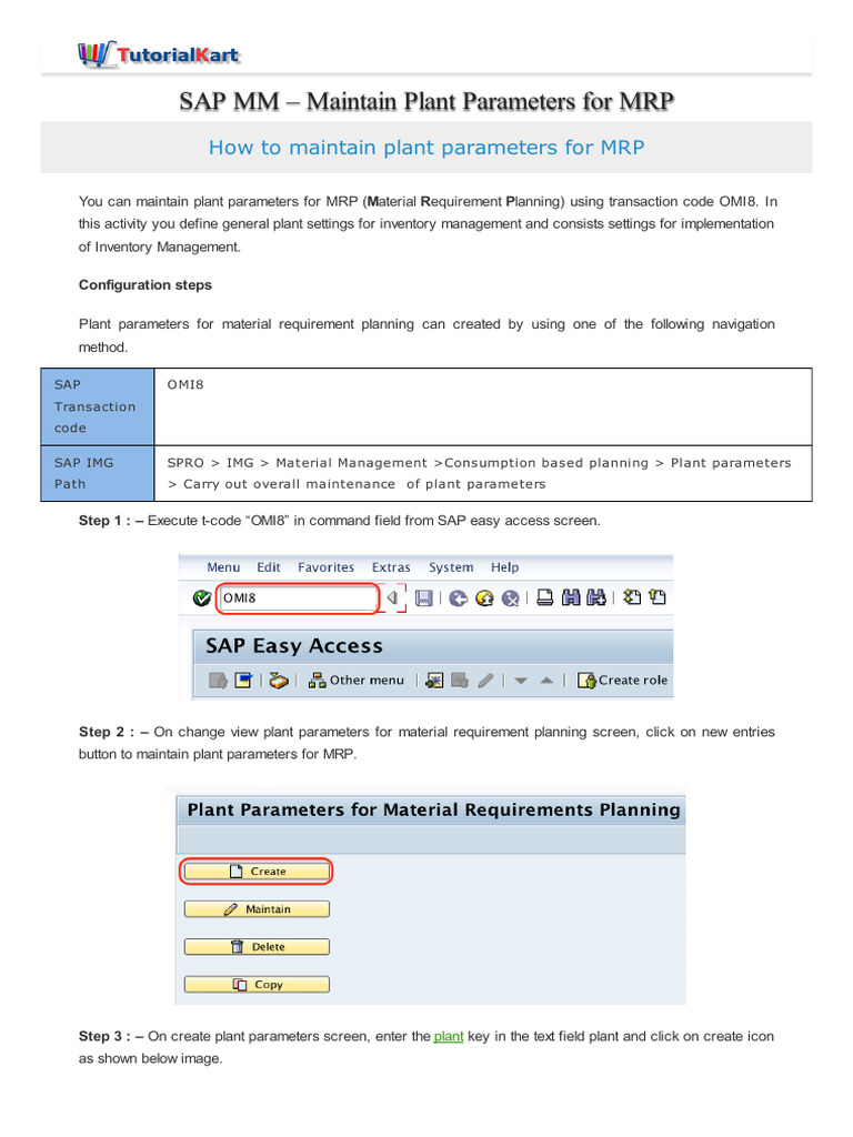 Maintain Plant Parameters For MRP | PDF | Information Technology ...