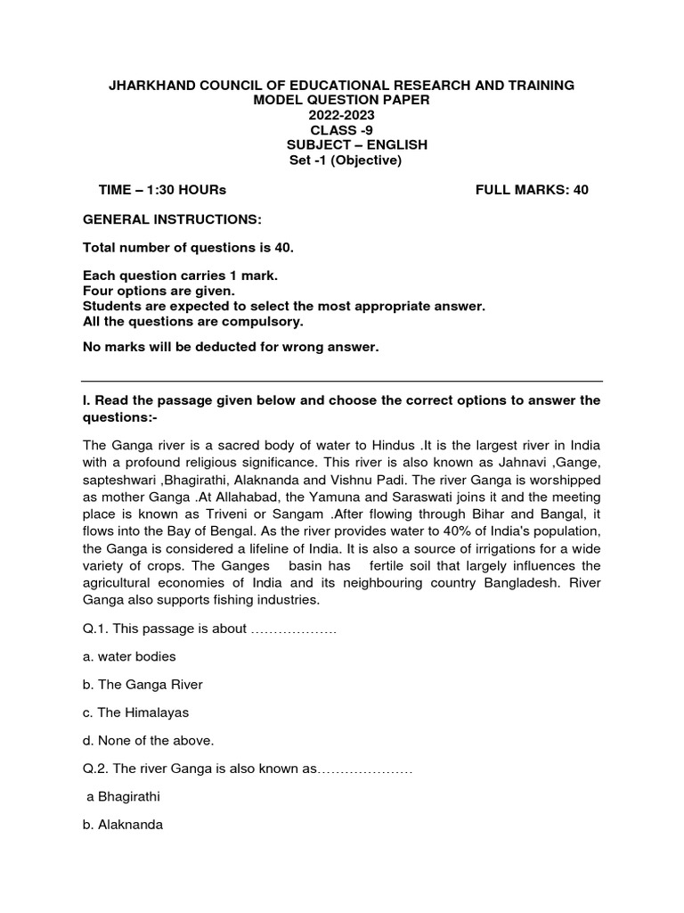 Class 9 English Model Paper 2023 | PDF