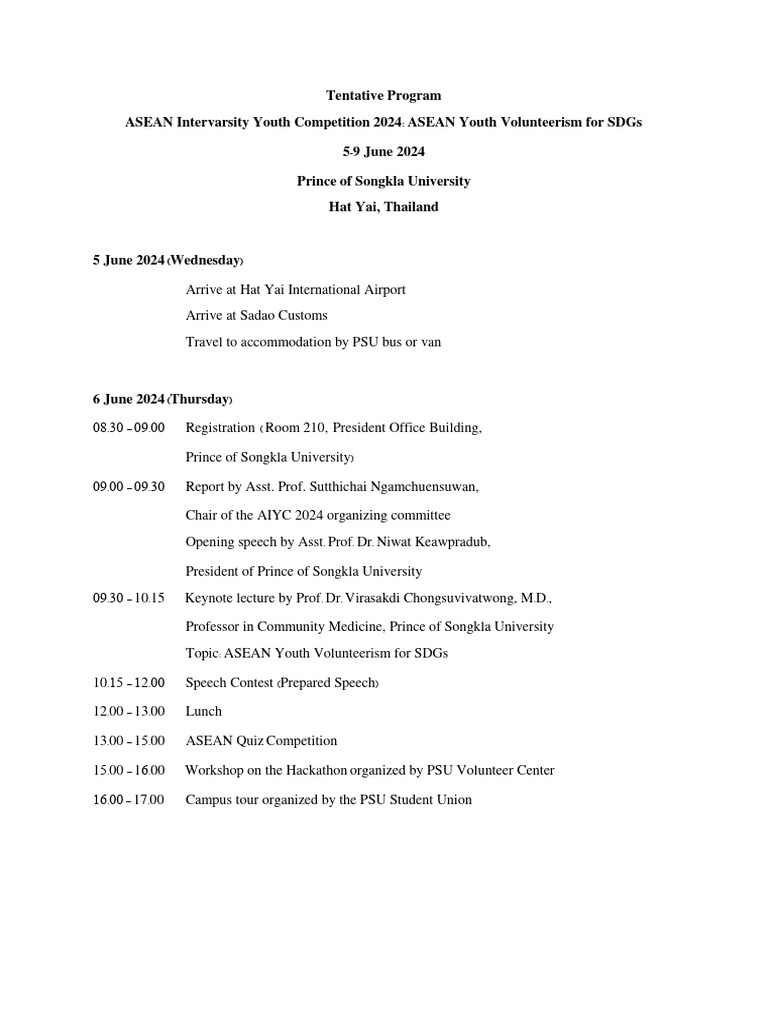 Tentative Program For AIYC 2024 | PDF | Science & Mathematics