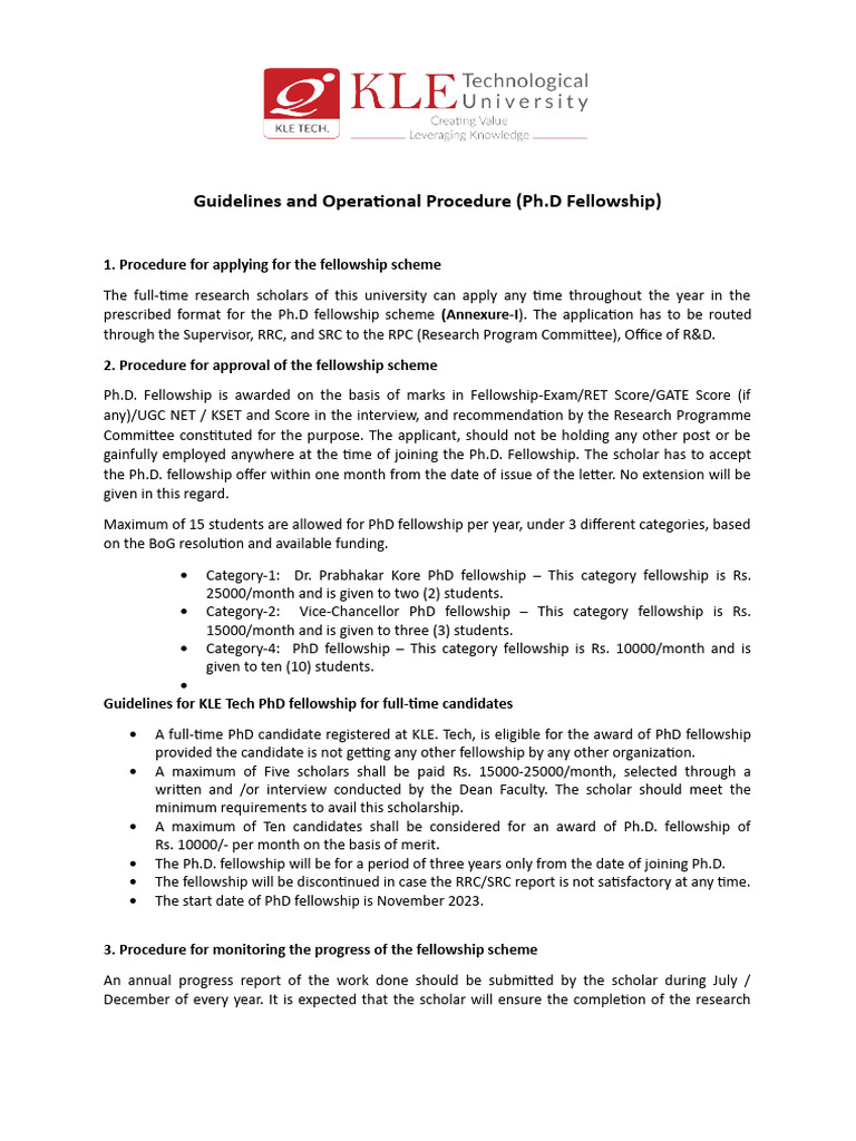 KLE Tech PhD Fellowship Guidelines | PDF | Doctor Of Philosophy