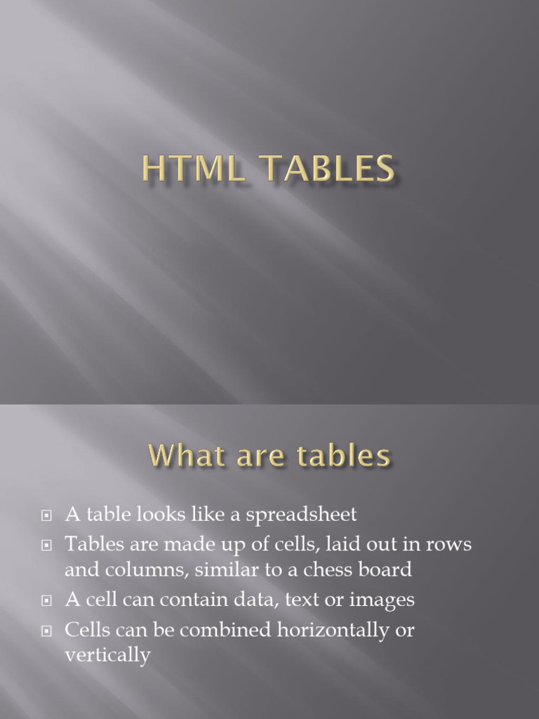 HTML Tables | PDF | Html Element | Display Resolution HTML Tables | PDF | Html Element | Display Resolution