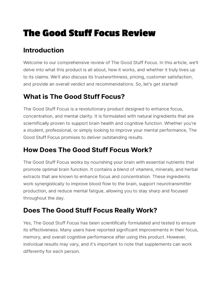 The Good Stuff Focus: Product Review | PDF | Dietary Supplements
