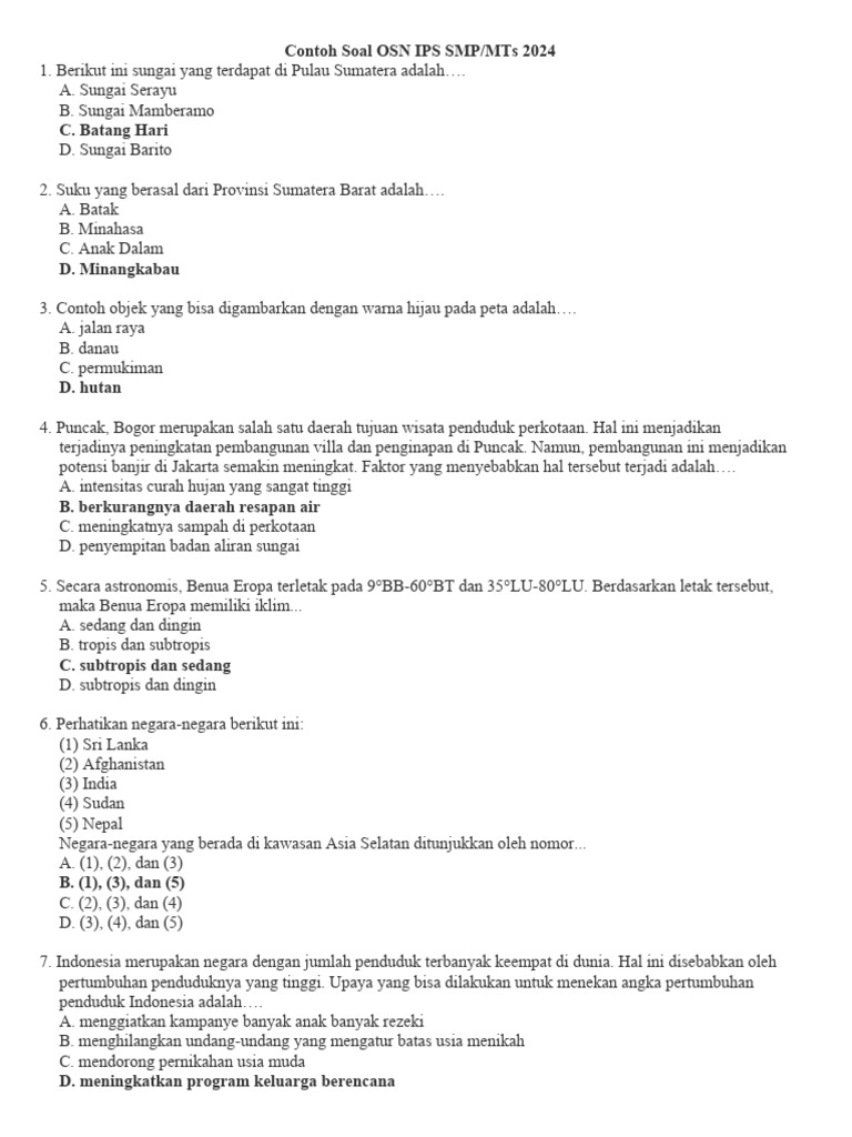 Contoh Soal OSN IPS SMP 4 | PDF