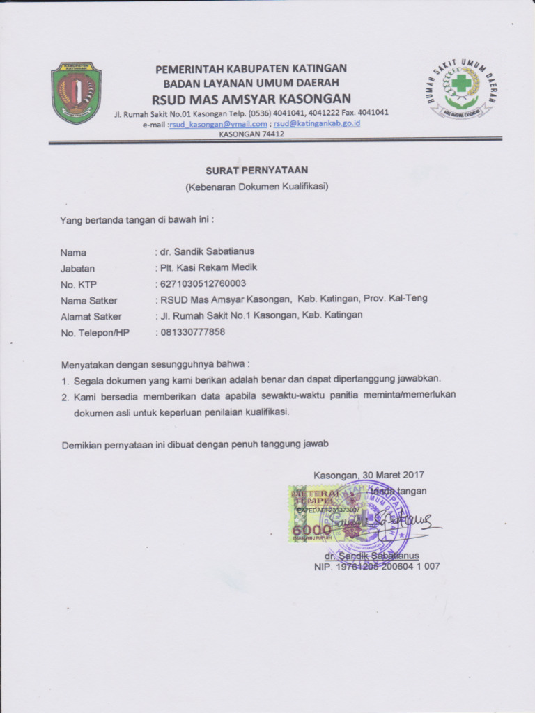 Surat Pernyataan Emonev Obat Pdf