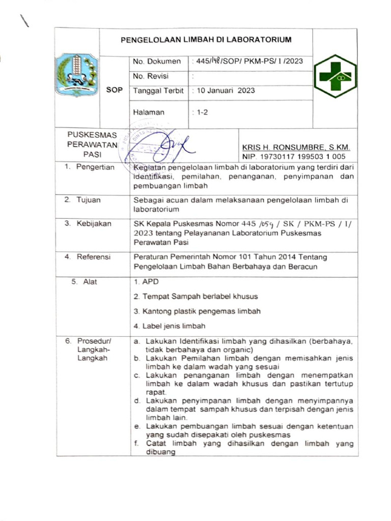 SOP Pengelolaan Limbah Laboratorium | PDF