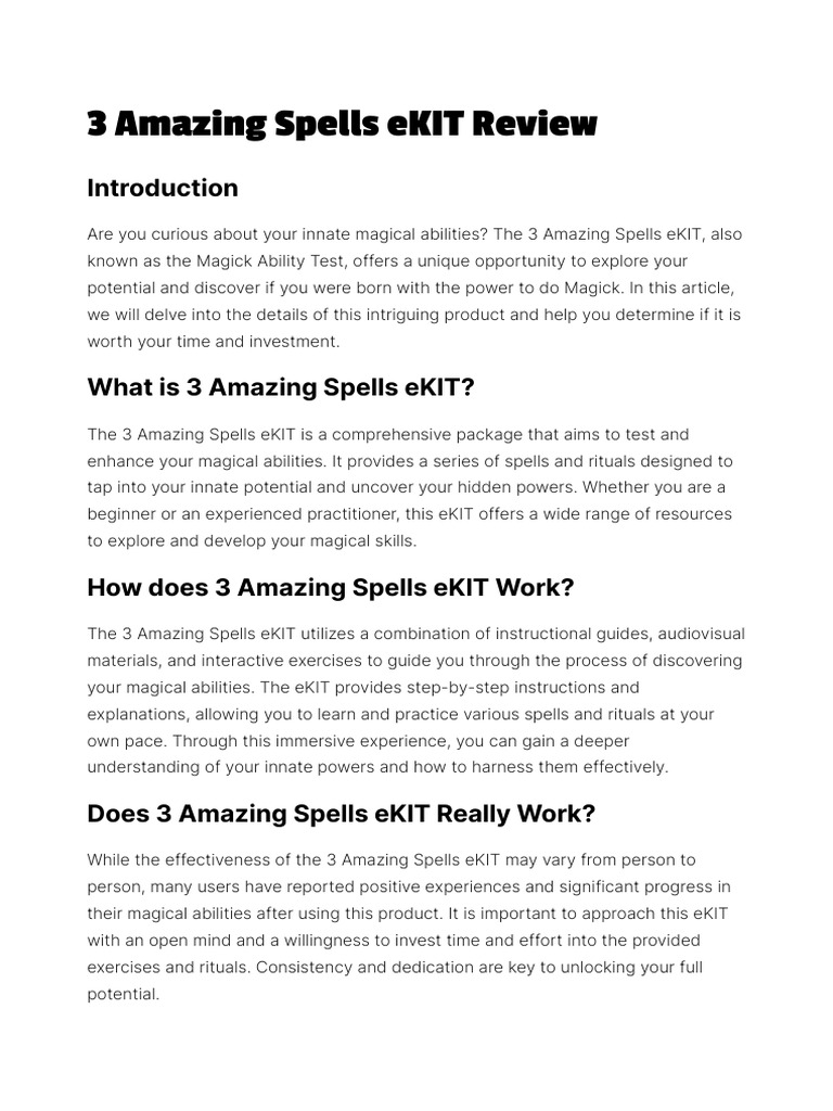 3 Amazing Spells EKIT Review | PDF | Cognition
