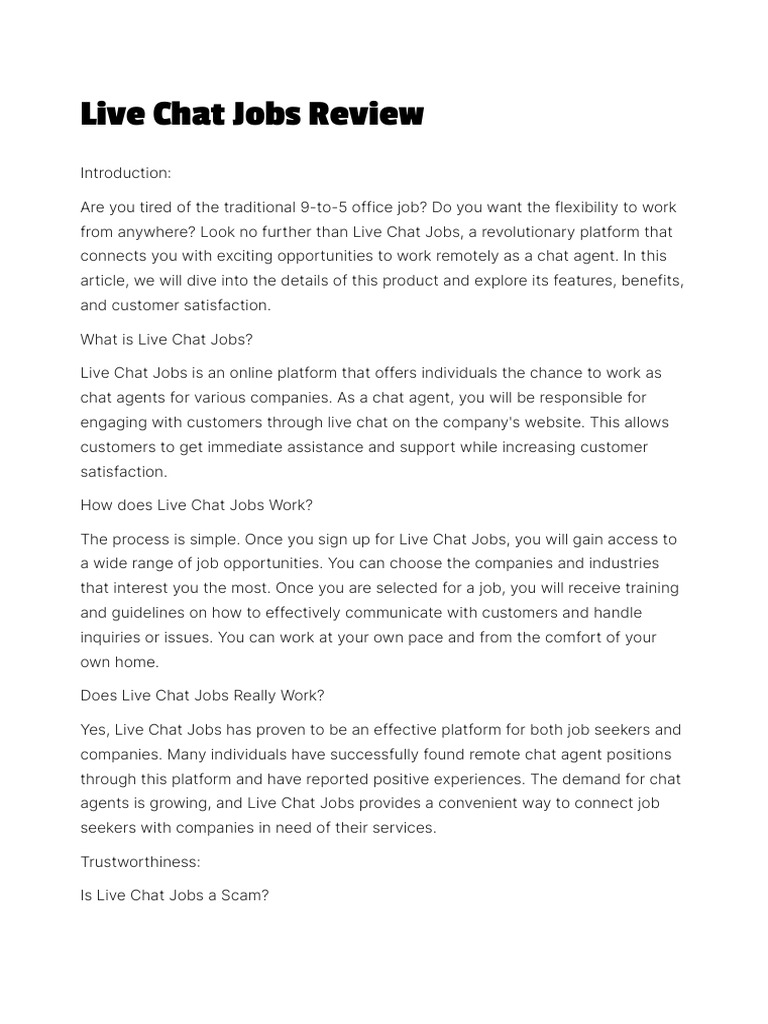 Live Chat Jobs Review | PDF | Pricing | Marketing