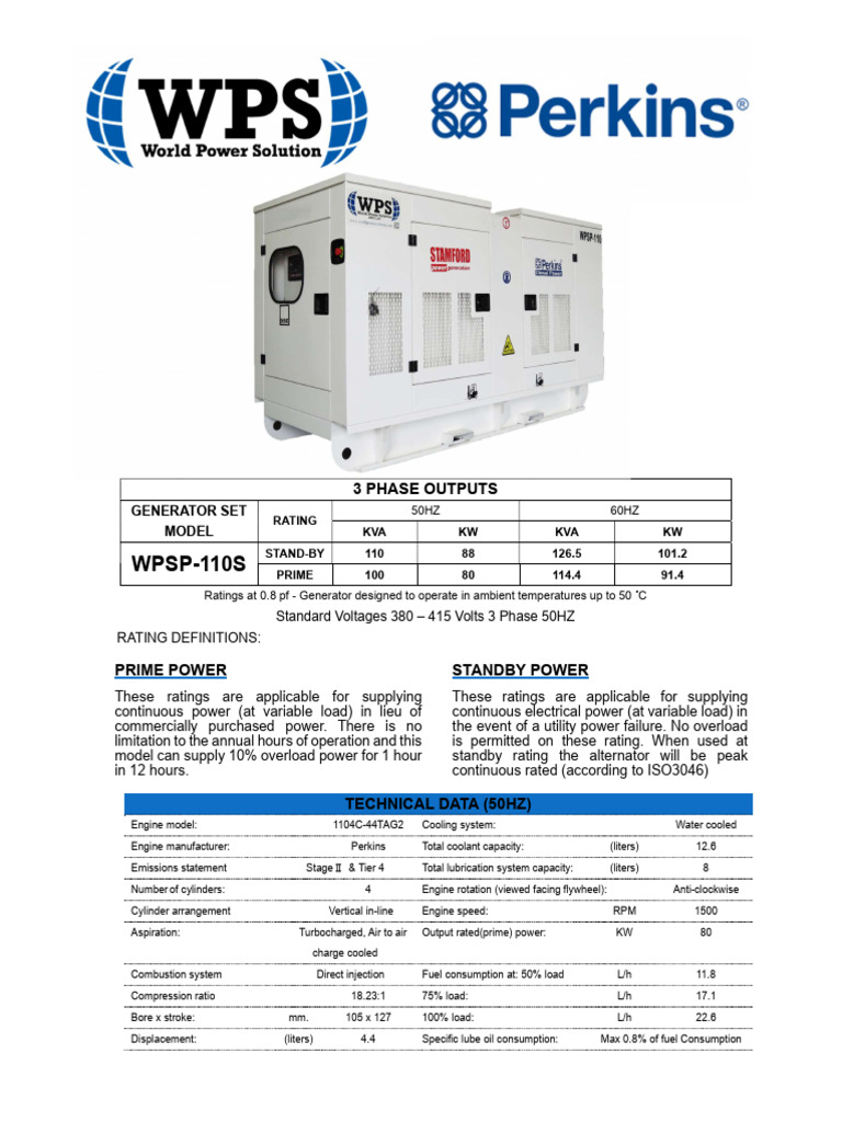 WPSP-110S Datasheet | PDF | Engines | Diesel Engine