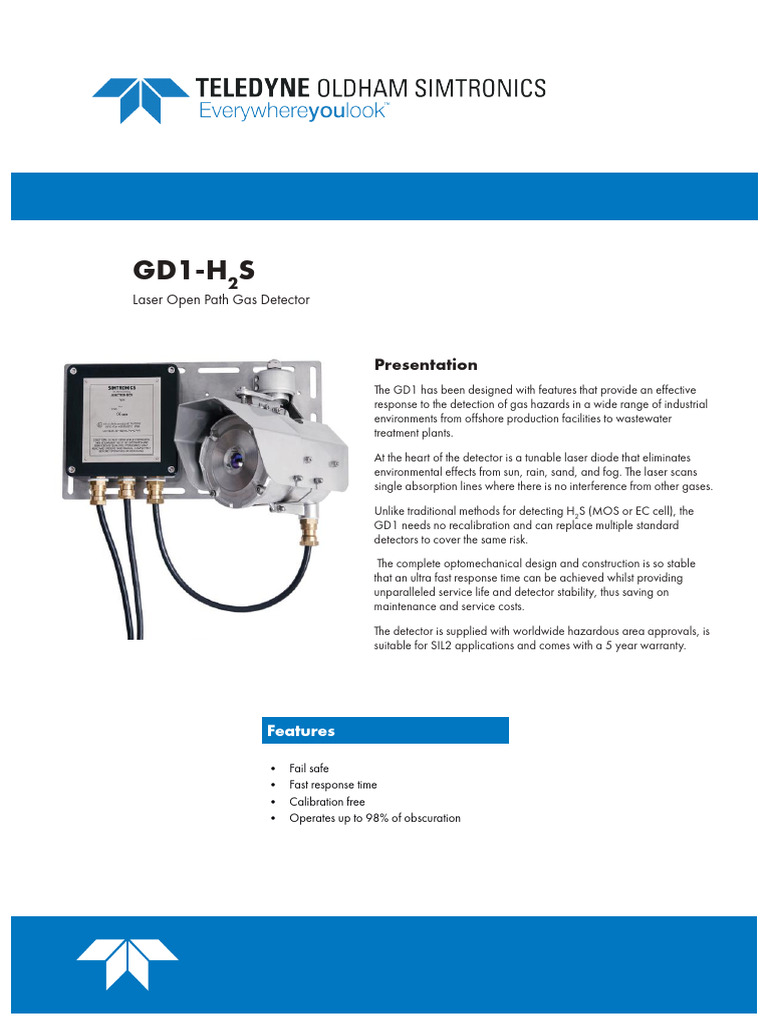 SIMTRONICS Open Path GD1-H2S-Brochure | PDF | Sensor | Laser