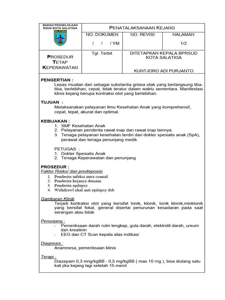 Protap Penatalaksanaan Kejang Anak | PDF | Sains & Matematika