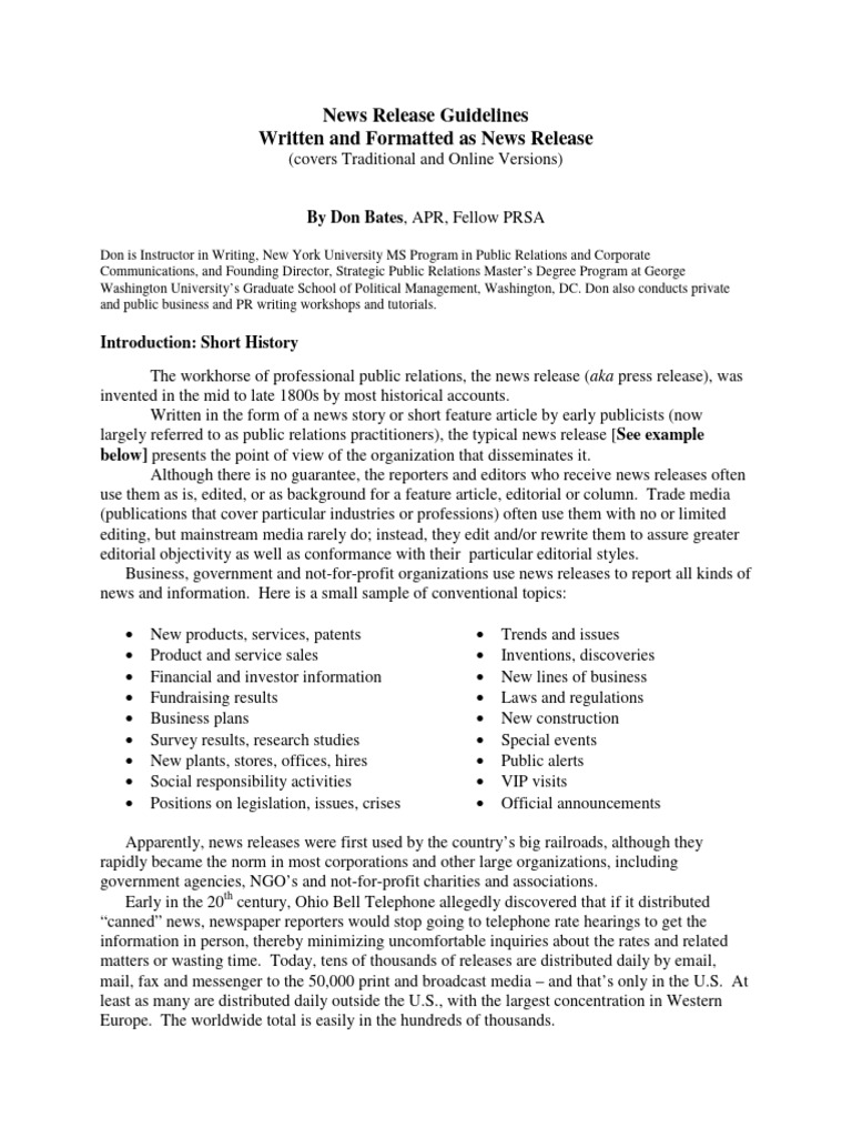 News Release Writing Guidelines | PDF | Press Release | Public Relations