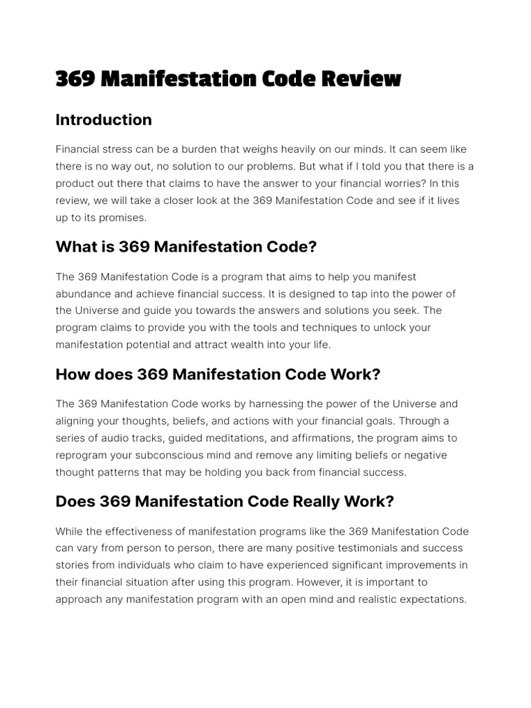 369 Manifestation Code Review | PDF | Thought | Customer Satisfaction