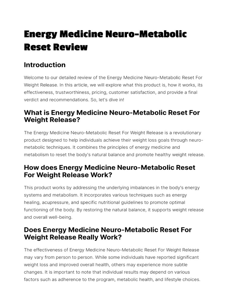 Energy Medicine Neuro-Metabolic Reset Review | PDF | Energy Medicine ...