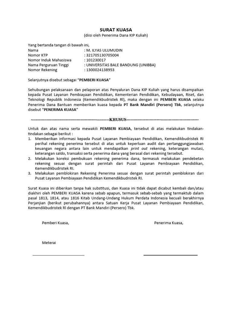Surat Kuasa Kip Ilyas | PDF