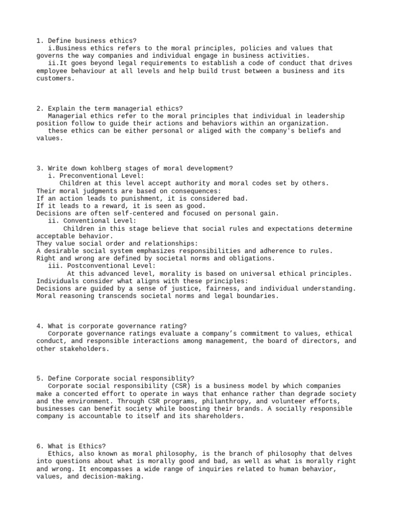 Solved Questions For Ethics | PDF | Corporate Social Responsibility ... Solved Questions For Ethics | PDF | Corporate Social Responsibility ...