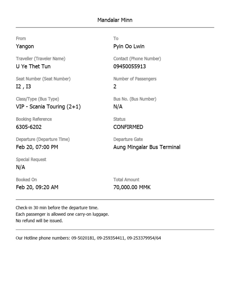 VIP Bus Ticket Confirmation | PDF