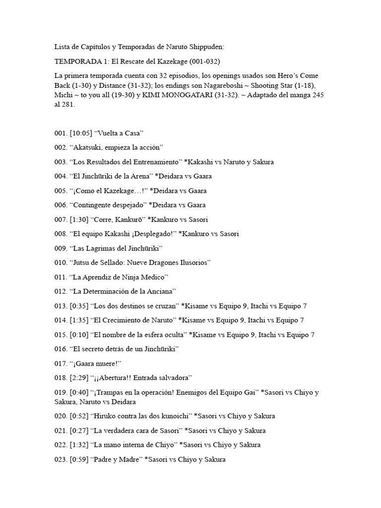 Lista de Caps de Naruto | PDF | Obras sobre niños soldados