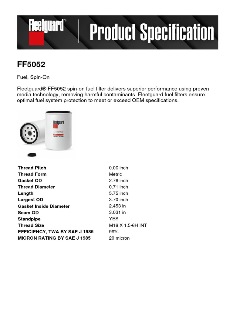 Product Specification - FF5052 | PDF