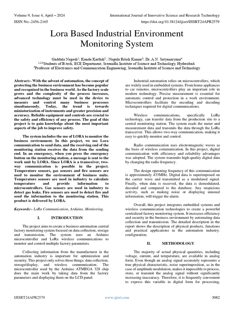 Lora Based Industrial Environment Monitoring System | PDF | Analog To ...