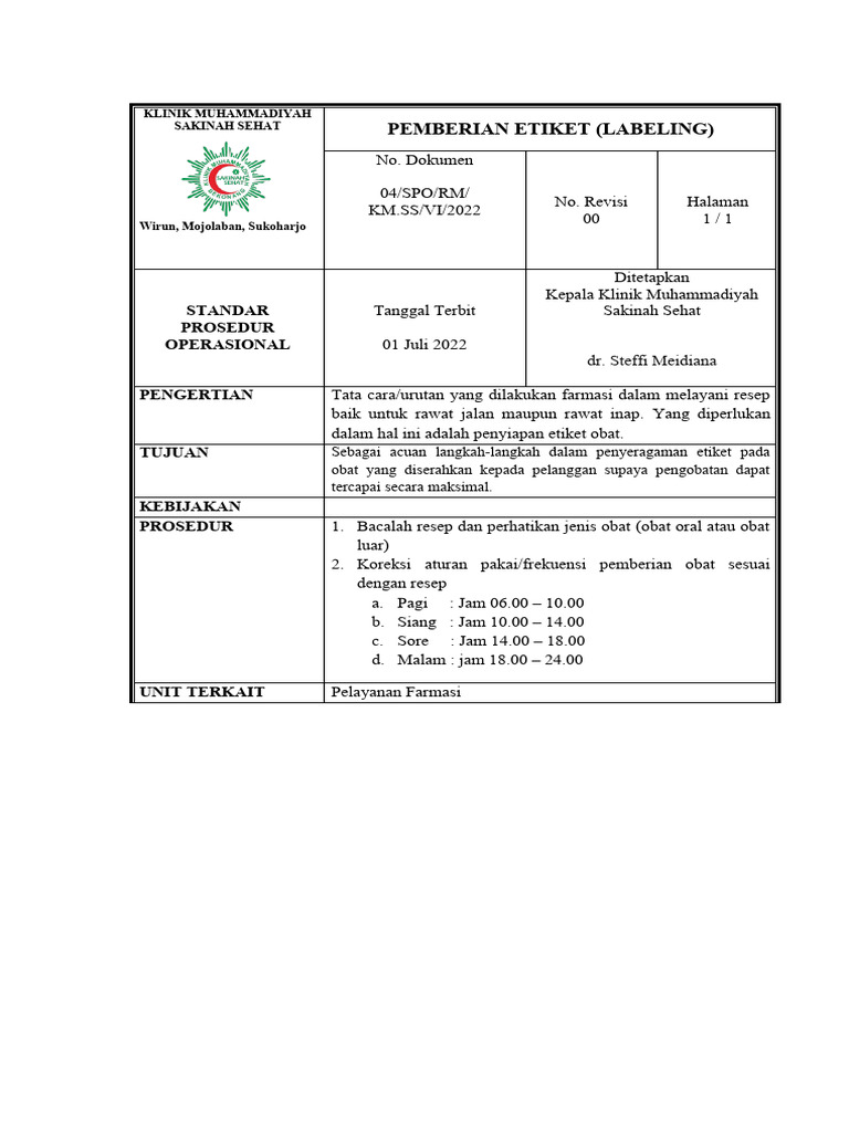 SPO Pemberian Etiket (Labeling) | PDF | Pengembangan Diri | Sains ...