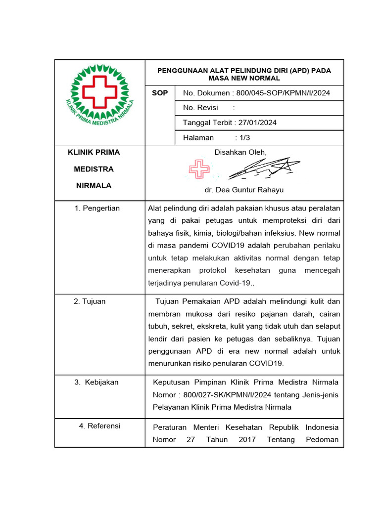 SOP APD New Normal | PDF | Kesehatan Holistik