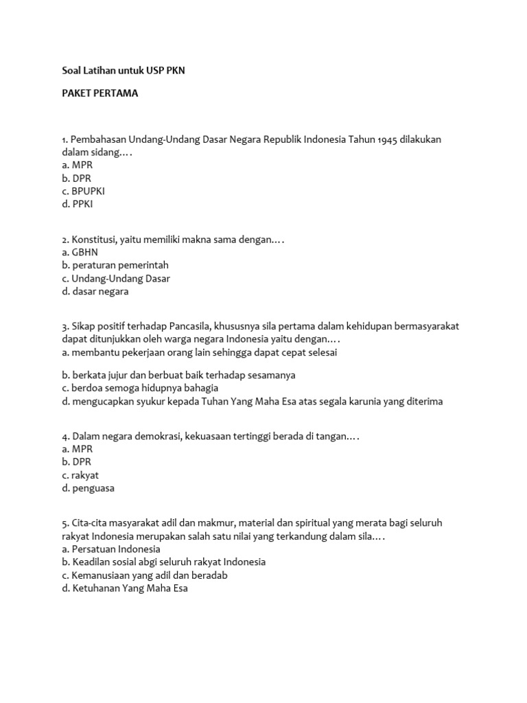Soal Latihan Untuk USP PKN - Paket Pertama | PDF | Politik